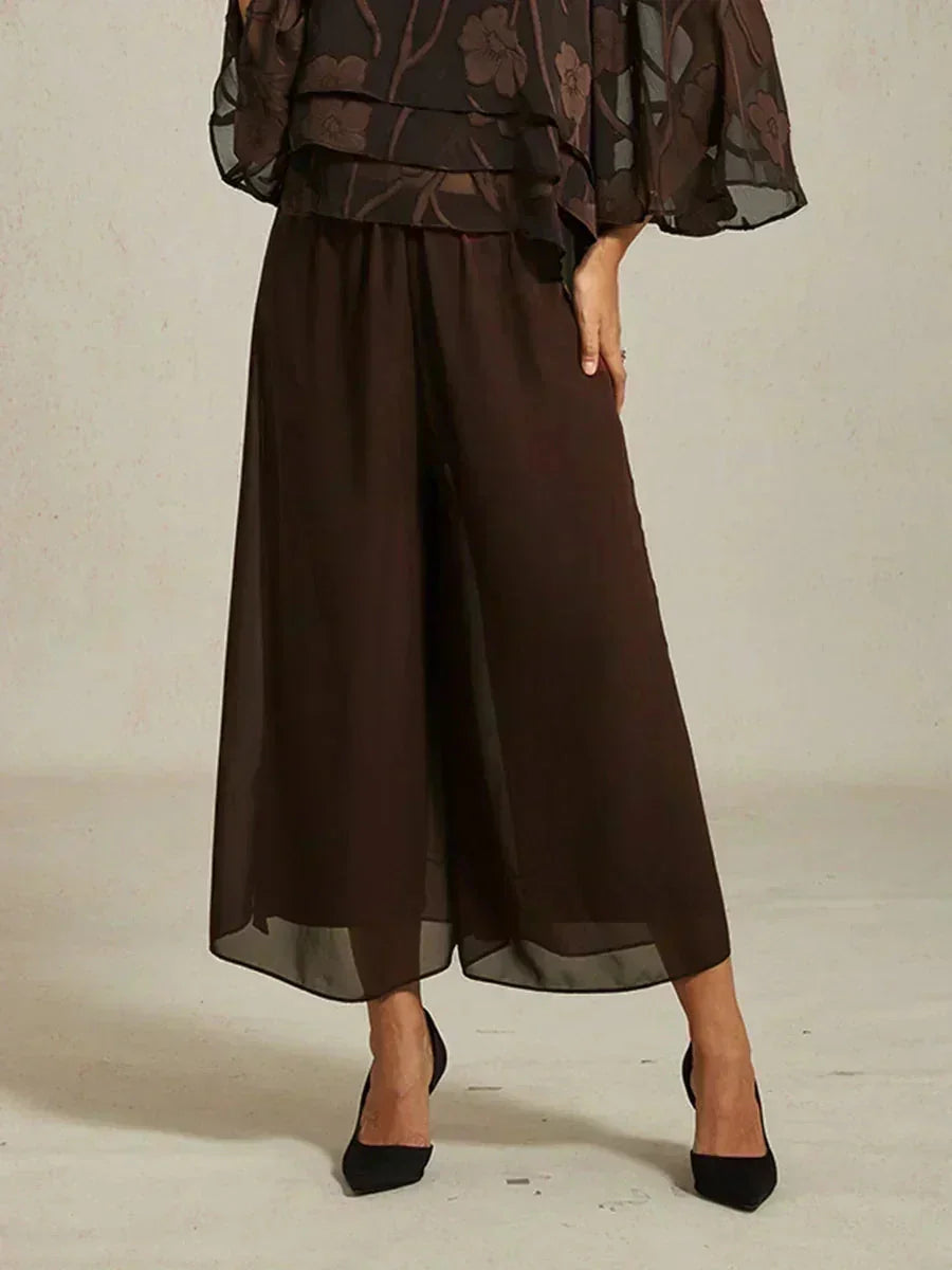 Cropped Length Straight Leg Pant With Chiffon Split Leg Overlay – msglamor