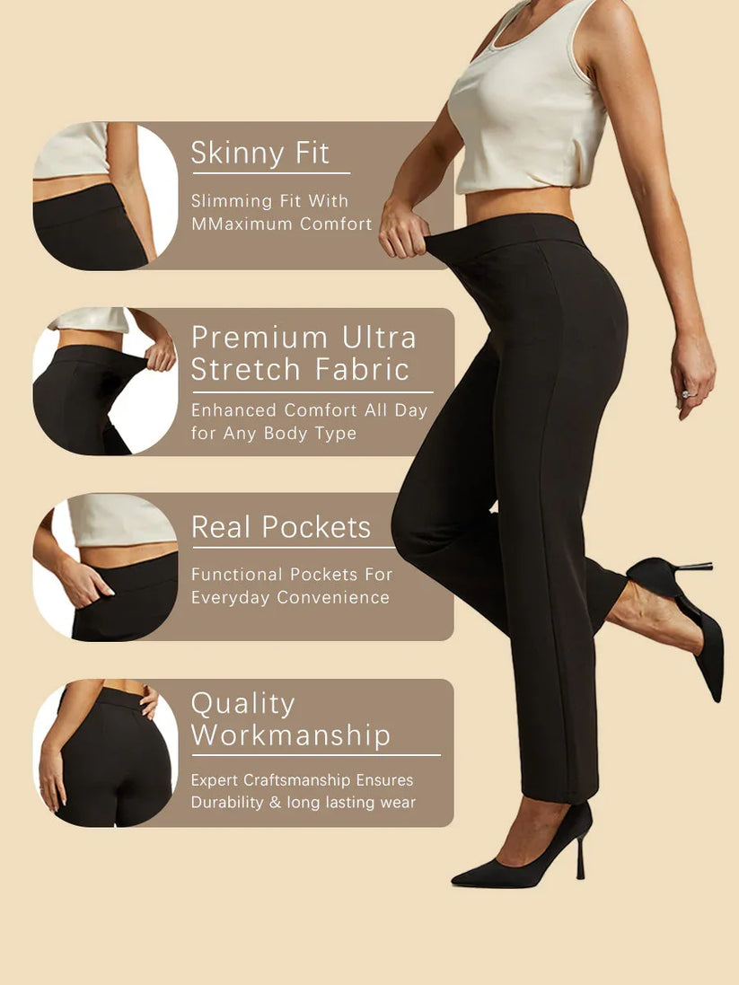 High Stretch Bootcut Pants with Slimming Leg Shape and Mid Rise with P ...
