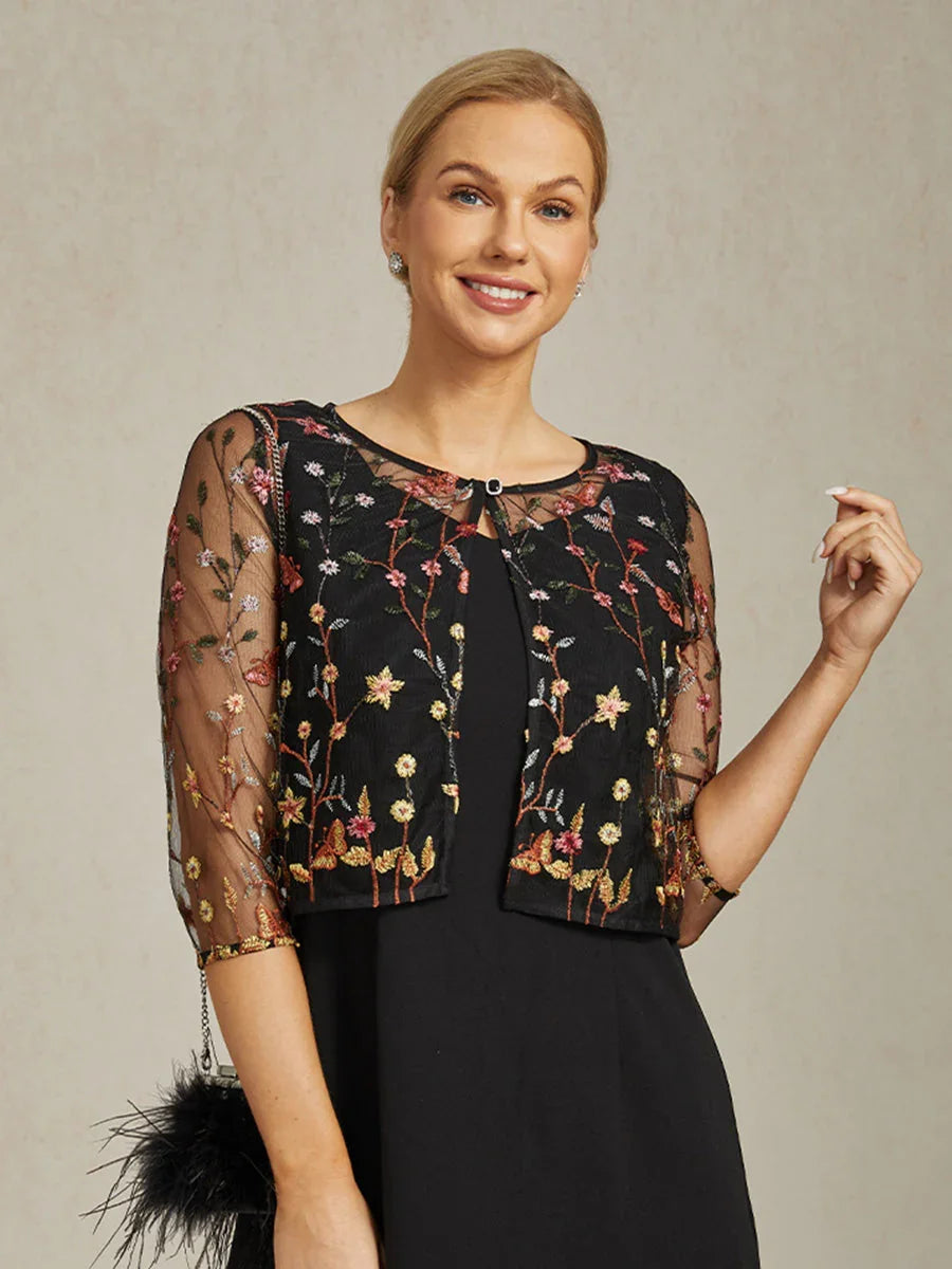 Floral Embroidered Lace Jacket with Rhinestone Clasp – msglamor